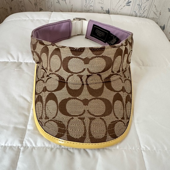 Coach | Accessories | Coach Tan Monogram Visor With Yellow Trim | Poshmark